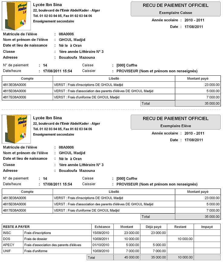 Documentation de AdmiSco : Paiement des frais officiels
